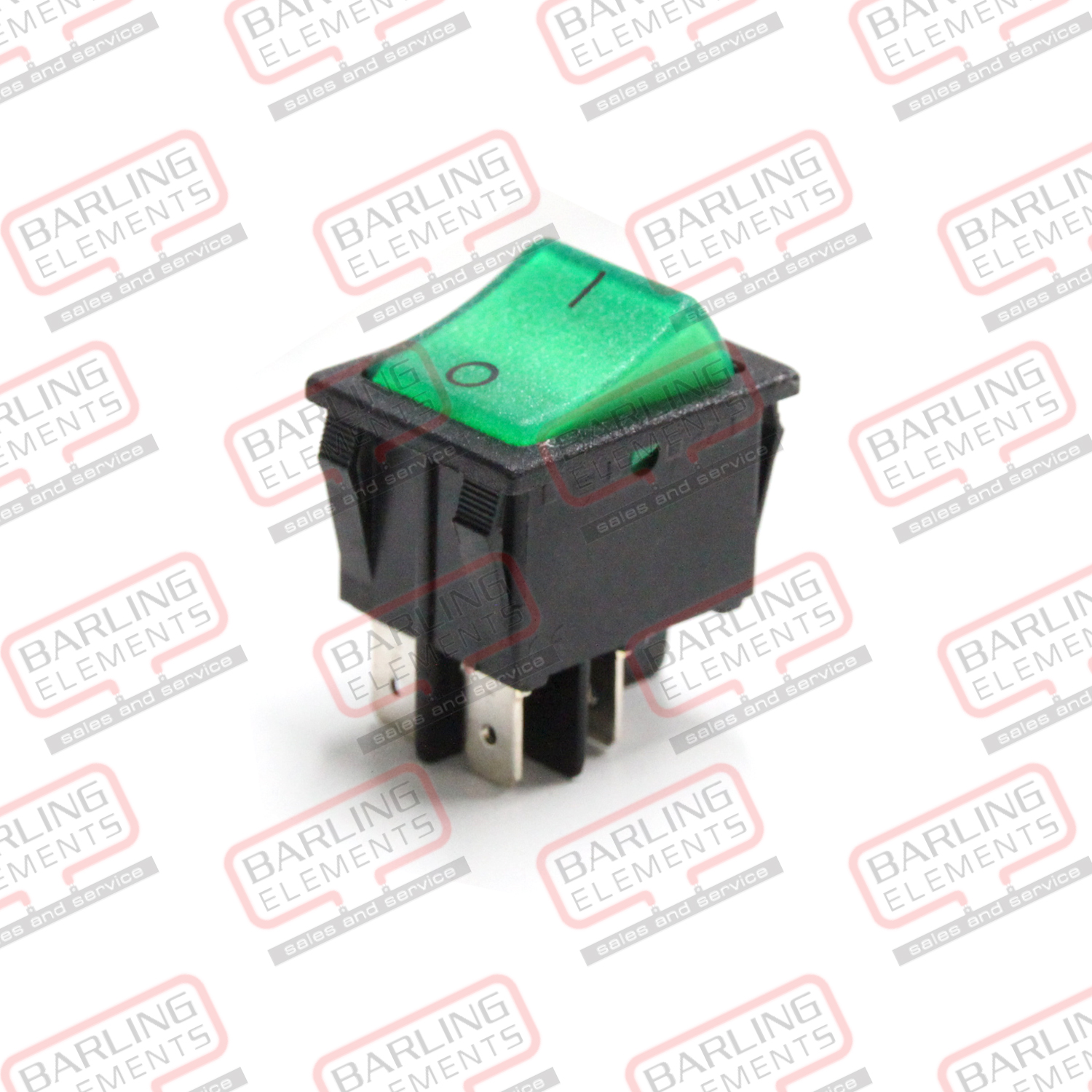 SW Rocker DPST ILL Green Switch With Markings | Barling Elements